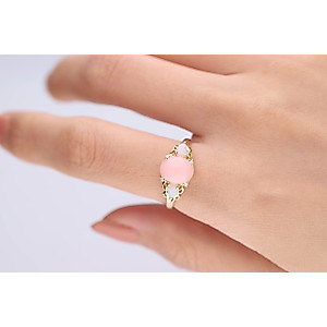Gin & Grace 10K Yellow Gold Natural Pink Opal Ring with Real Diamonds for women | Ethically, authentically & organically sourced (Oval) shaped opal hand-crafted jewelry for her | Opal Ring for women