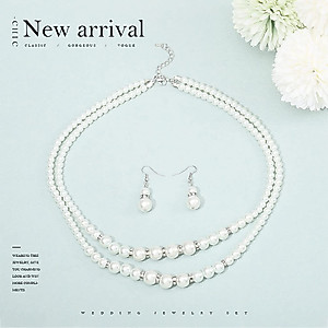 Unicra 1920s Gatsby Pearl Jewelry Set Vintage Crystal Bride Necklace Earrings Set Silver Pearl Multilayer Bridal Necklace Jewelry Accessories for Women and Brides