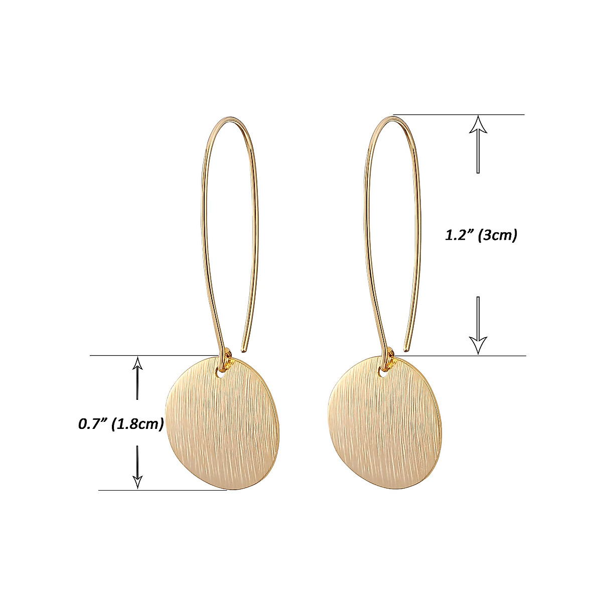SOFYBJA Statement Long Gold Round Dangling Earrings for Women Lightweight Circle Disc Coin Geometric Flat Brushed 18k Gold Plated Dangle Drop Hanging Hoop Earrings for women Gift for Her Over-18-year-old