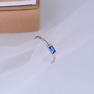BLOSSOM & HUE CZ Stacking Ring [ .925 Sterling Silver ] - Size 8 - Dainty Vintage Stackable Baguette Blue CZ Band