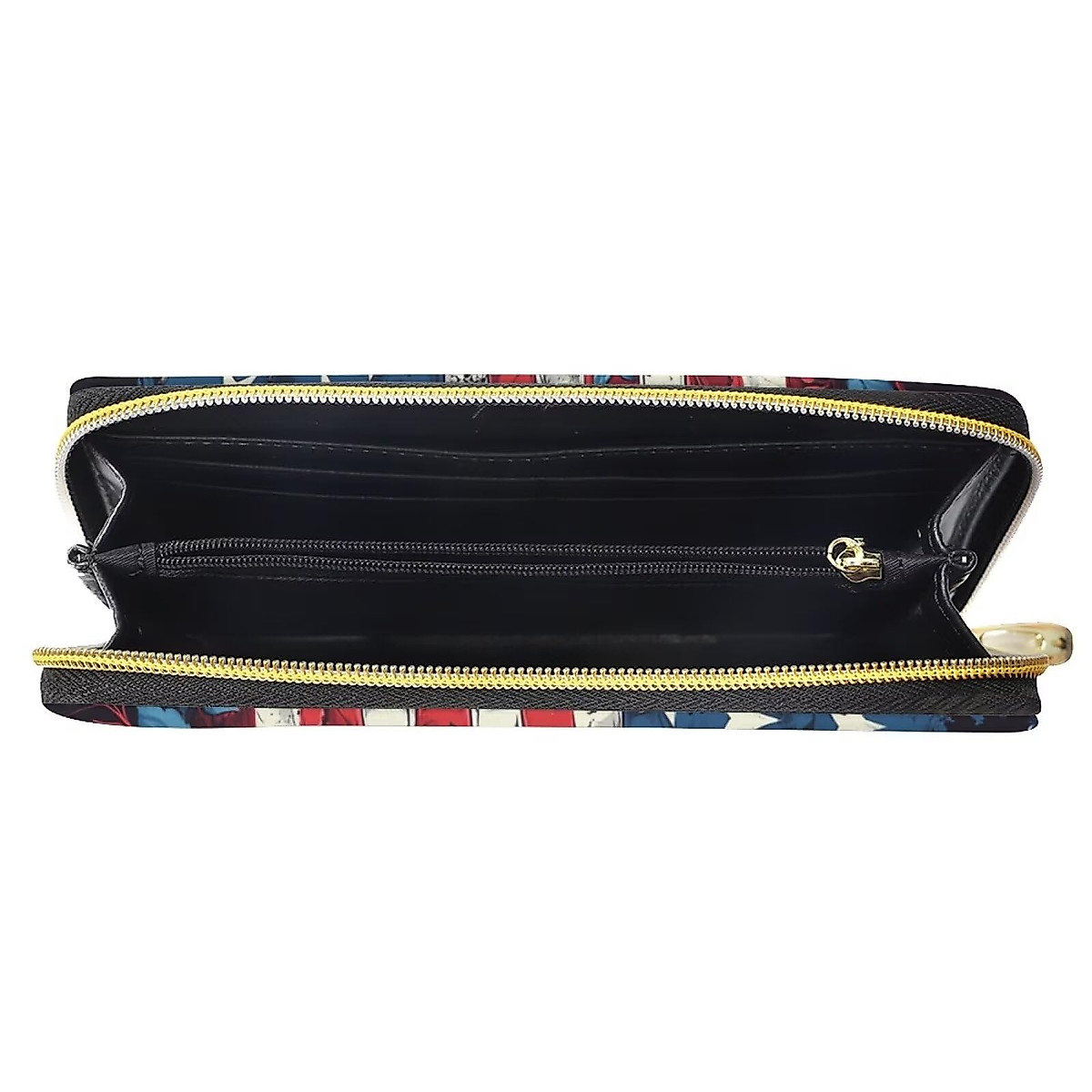 Snilety Women Long Wallet PU Leather Card Case, Red Rose Printed RFID Credit Card Holder Zipper ID Card Travel Wallet