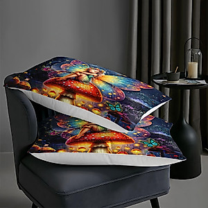 AILONEN Beautiful Fairy Comforter Set Queen Size, Butterfly Mushroom Fairy Bedding Set for Kids,Girls,Forest Spirit Duvet Set,3-Pieces, 1 Quilt and 2 Pillowcases,All Season,Soft