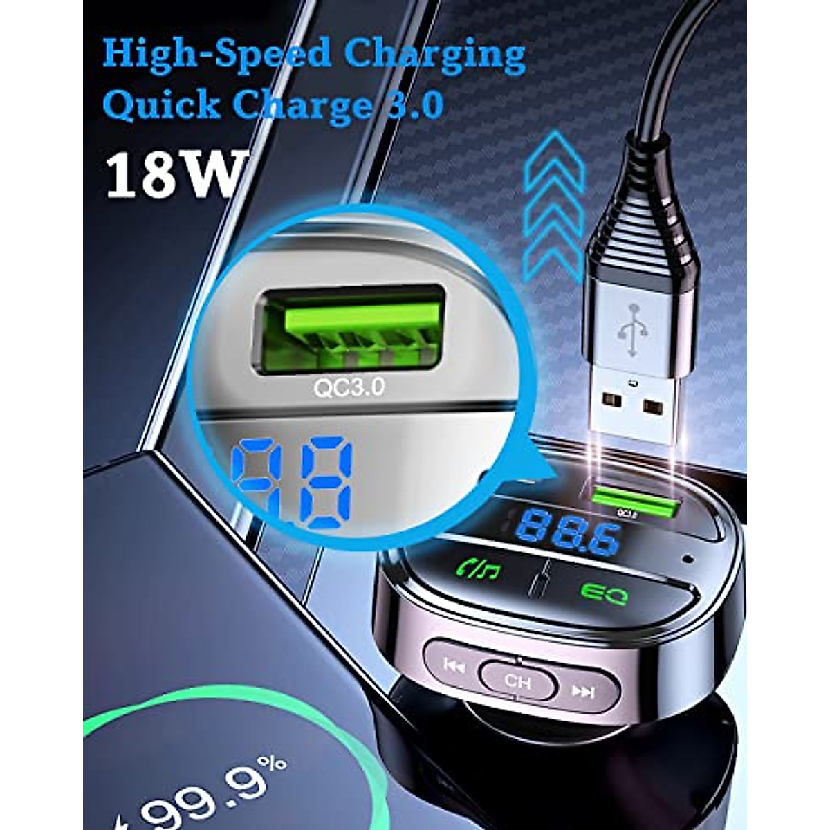 LIHAN FM Transmitter Car Bluetooth Adapter, LIHAN Wireless Aux Radio, Hands-Free Call, Type-C & Fast Car Charger, MP3 Music Player, Support USB Drive/TF Card