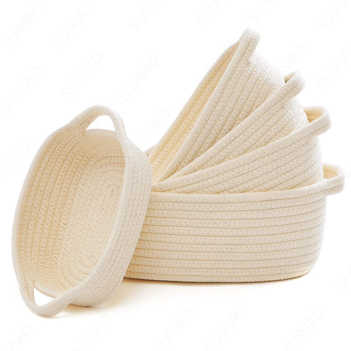 Sunla 5-Piece Storage Basket Set, Natural Rope Woven Baskets for Organizing & Storage, Nursery Storage Baskets, Cute Small Rope Basket Set for Clothes, Foods, Toys (Beige)