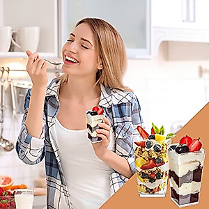 Qeirudu 50 Pack 3 oz Mini Square Dessert Cups with Lids and Spoons Clear Plastic Parfait Cups Mini Appetizer Shot Glasses for Individual Mousse Trifle Fruit Pudding