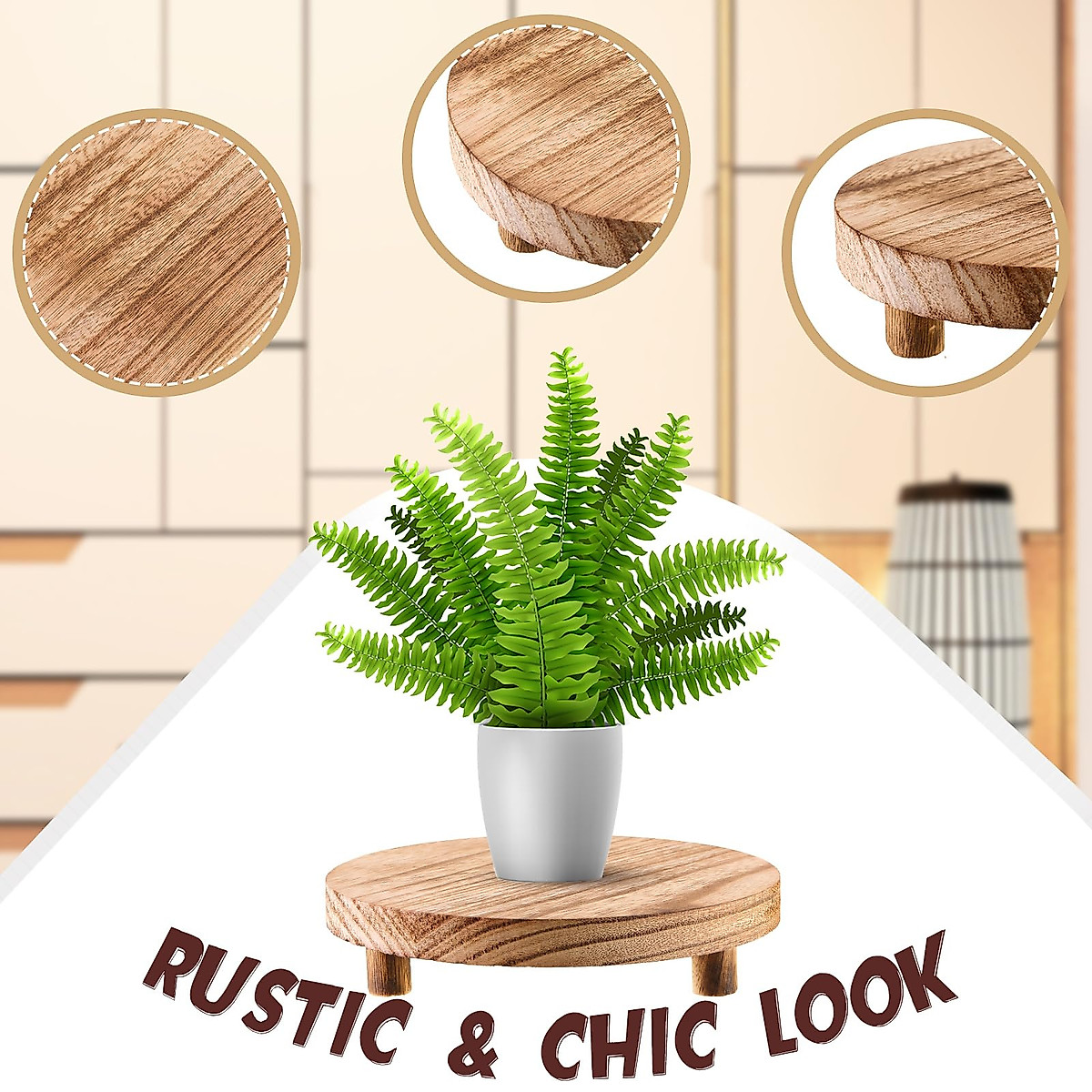 Geetery 4 Pcs Wooden Risers for Display Wood Pedestal Stand Mini Tray Stand Round Wooden Pedestal Holder Rustic Riser for Decor Tiered Tray Decor Home Kitchen, 4 Size(Light Brown)