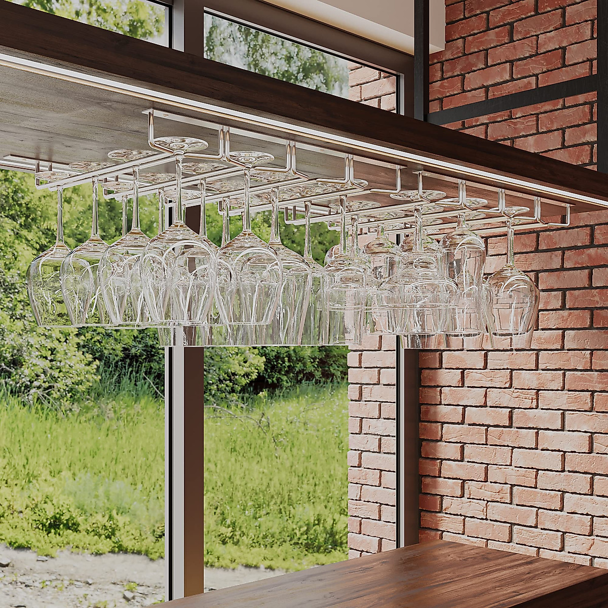 Wallniture Pinot Wine Glass Rack Under Cabinet 17" Champagne, Cocktail and Wine Glass Holder Kitchen Decor Chrome, Set of 2