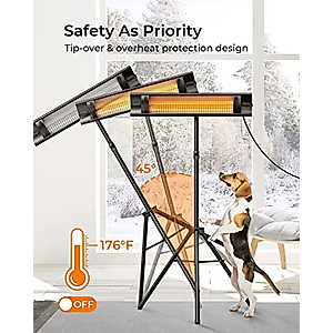 Outdoor Patio Heater, Luwior 1500W Electric Infrared Heater with Remote, 3 Modes, 24H Timer Auto Shut Off, Wall-mounted/Tripod For Garage Backyard