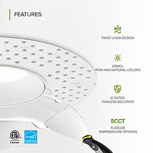 ASD Trimless 3 Inch LED Recessed Light, 12W 120V Commercial LED Downlight, Canless Dimmable LED Downlights for Ceiling with J-Box, 5 CCT 2700K-5000K, CRI 90+, IC Rated, ETL, Energy Star, White 18 Pack