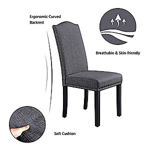 Yaheetech Dining Chairs with Rubber Wood Legs Fabric Upholstered Armless Chairs for Kitchen Dining Room Living Room Hotel Weeding Lounge Reception, Set of 4, Dark Gray