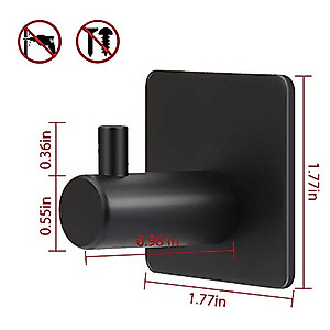 ShineMe Adhesive Hooks, Heavy Duty 304 Stainless Steel Wall Hangers for Hanging Coats Key Towel Hooks for Bathrooms Door Kitchen Office Home (Black, 4 Pack)