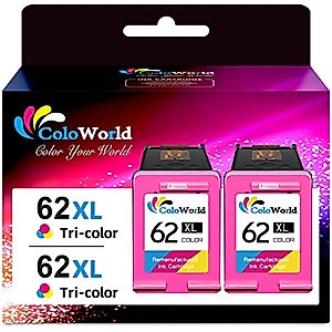 ColoWorld 62XL Color Ink Cartridges for HP 62 Color Ink Cartridges, Compatible for HP Envy 7640 5660 5540 5661 5642 5640 5640 5663 5544 5542 5549 OfficeJet 5740 250 5745 5746 200 Printer, 2 Pack