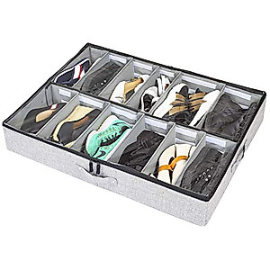 StorageLAB Under Bed Storage Containers, 1-Pack Underbed Shoe Organizer with Adjustable Dividers, Clear Windows, and Sturdy Handles, Use as Clothes Organizer, Blanket Organizer, Toy Storage (Set of 1)