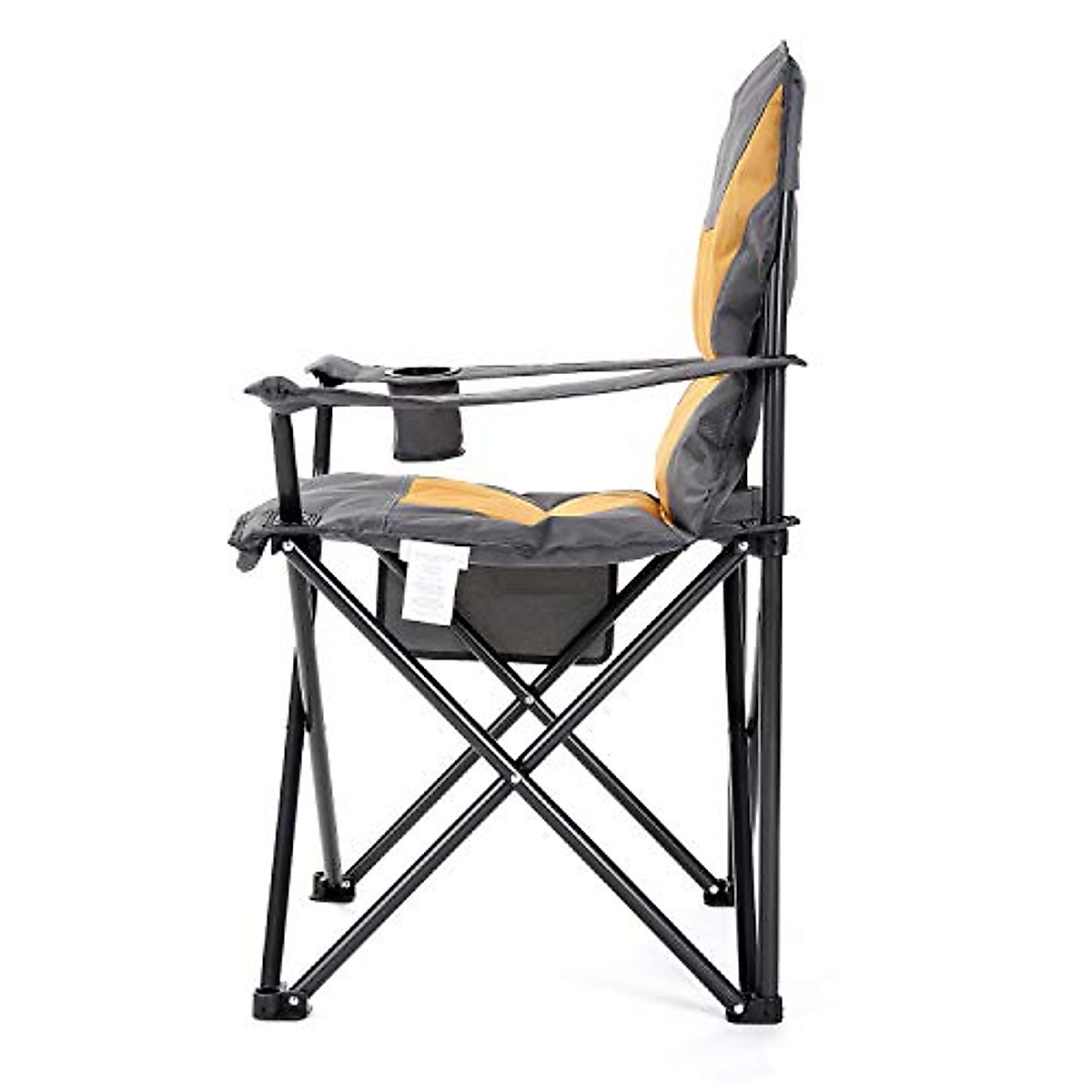 ARROWHEAD OUTDOOR Portable Folding Camping Quad Chair w/Added Ultra-Comfortable Padding, Cup-Holder, Heavy-Duty Carrying Bag, Padded Armrests, Supports up to 330lbs, USA-Based Support (Tan & Gray)
