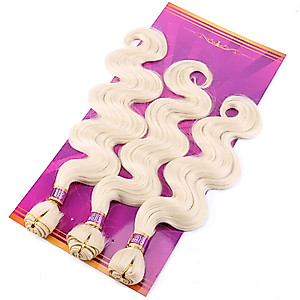 Body Wave Synthetic Hair Weave Extensions 3 Bundles Color 613 Blonde Heat Resistant Fiber (613#)