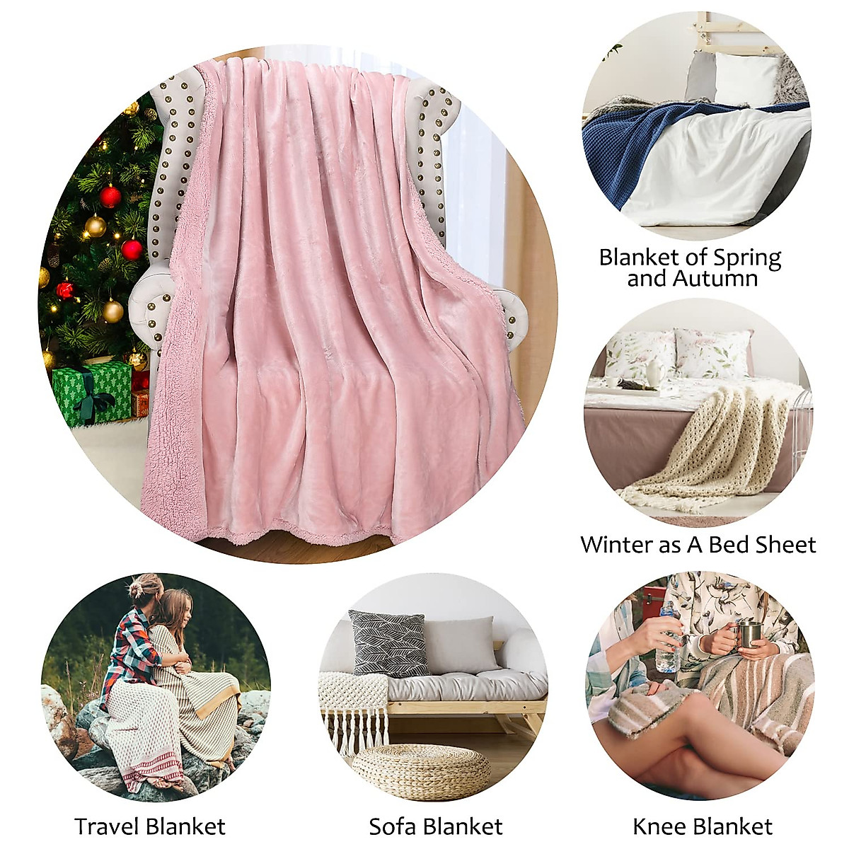 Catalonia Pink Sherpa Throws Blanket for Girls, Super Soft Comfy Fuzzy Micro Plush Fleece Snuggle Blanket for Sofa Couch TV Bed Reversible Match Color All Seasons, 50"x60", Tone to Tone