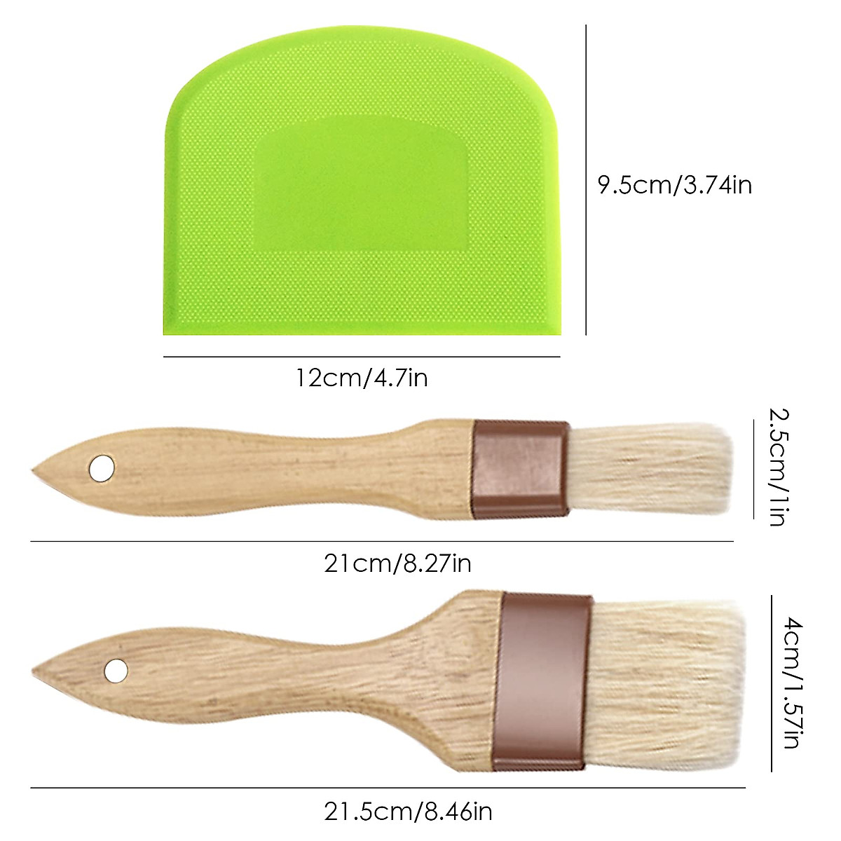 Set of 4, Pastry Brushes and Dough Scraper, findTop Basting Oil Brush with Boar Bristles Wooden Handle Hanging Hole with Extra Dough Scraper for Bread Dough BBQ Sauce Baking Cooking