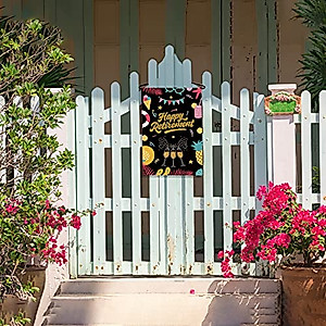 Happy Retirement Garden Flag, Retire Gift Grandparents Garden Banner Goodbye Tension Hello Pension Flag Yard Outdoor Decor, 12 x 18"