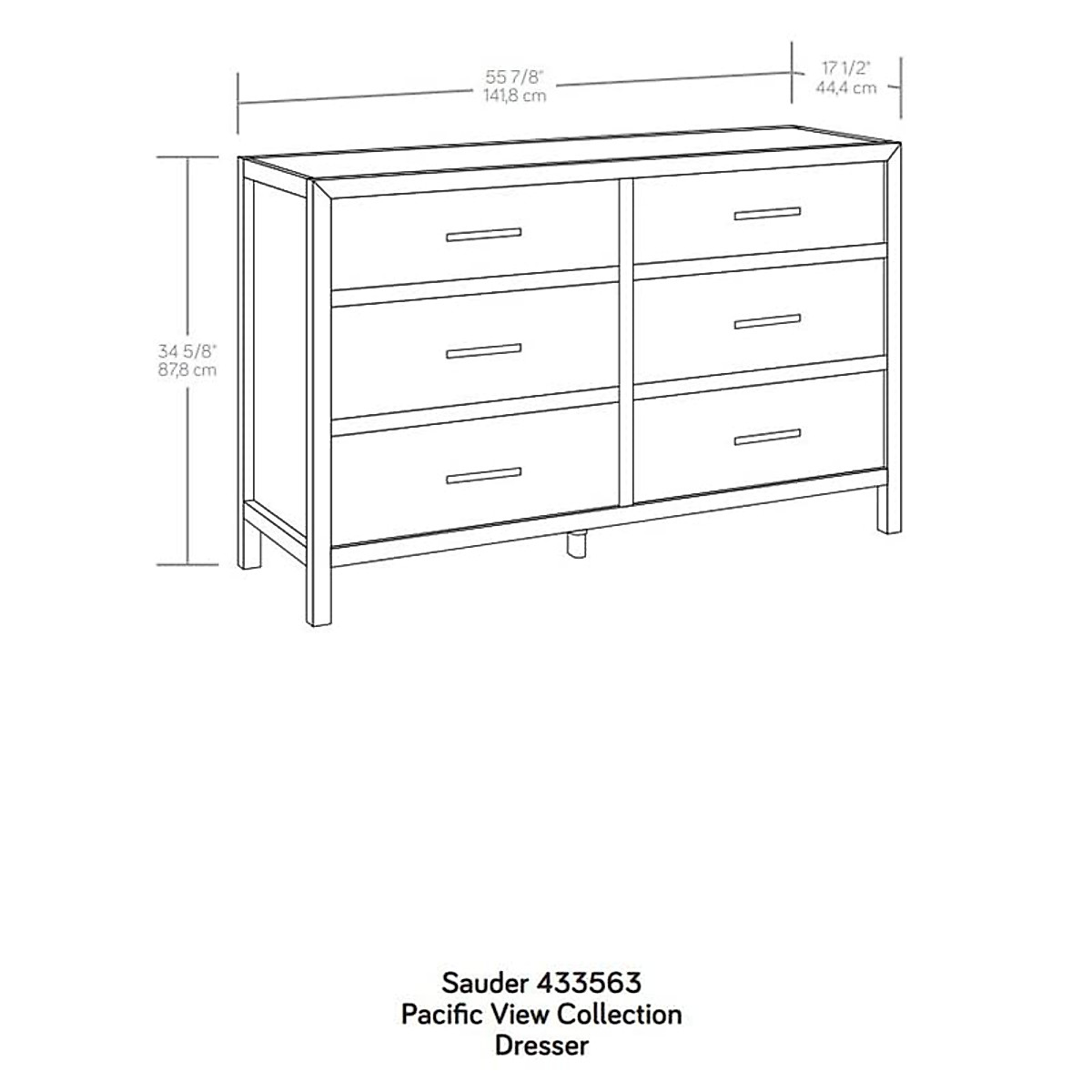 Sauder Pacific View Engineered Wood Metal and Plastic Dresser in Prime Oak