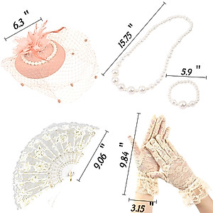 JeVenis Set of 4 Tea Party Hats for Kids Tea Party Necklace Gloves Lets Partea Bridal Shower Supplies