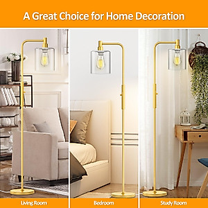 CNXIN Stepless Dimmable Floor Lamps with Glass Lampshade Modern Standing Lamps with 6W LED Bulb Bright Corner Lamp Tall Pole Lamps for Living Room Bedroom Office Study Room Farmhouse, Gold