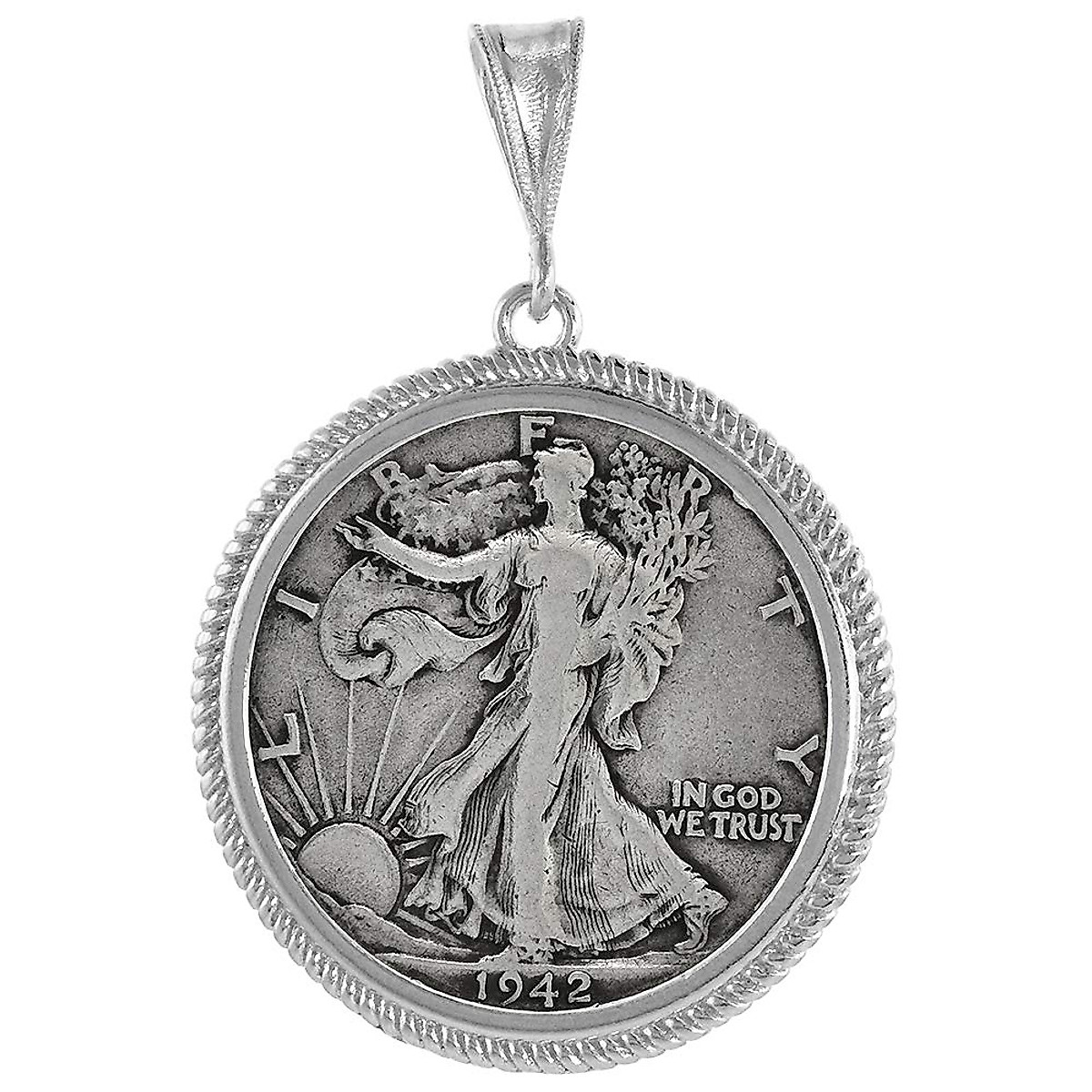 Sterling Silver Rope Wire Half Dollar Bezel 30 mm Coins Prong Back for all 50 Cent Coins Coin NOT Included