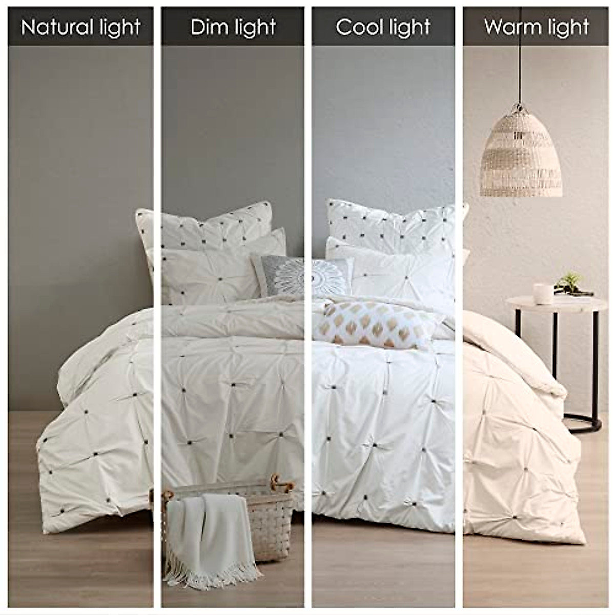 Ink+Ivy Masie Duvet Cover King/Cal King Size - White , Elastic Embroidery Tufted Ruffles Duvet Cover Set – 3 Piece – 100% Cotton Percale Light Weight Bed Comforter Covers