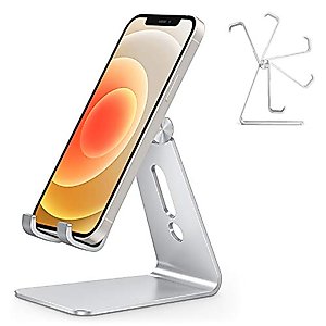 OMOTON Adjustable Cell Phone Stand, C2 Aluminum Desktop Phone Dock Holder Compatible with iPhone 11 Pro, SE, XR, 8 Plus 7 6, Samsung Galaxy, Google Pixel and More, Silver