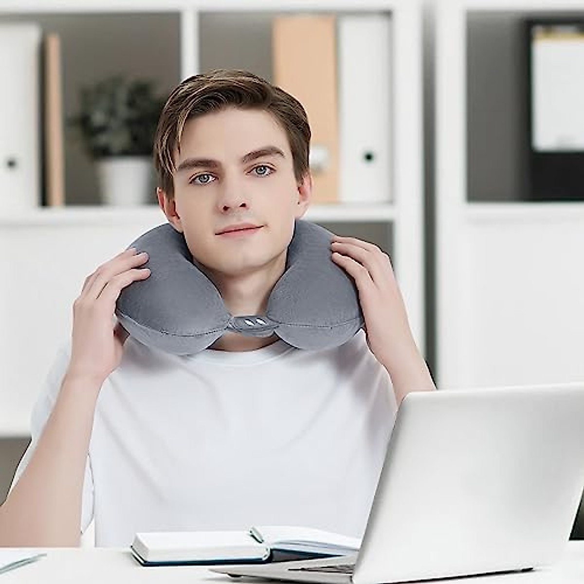 urnexttour Travel Pillow, Memory Foam Neck Pillow Airplane, Soft & Support Airplane Pillow for Travelling, Sleeping Rest, Car, Train, Office and Home Use (Grey)