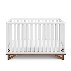 Graco Storkcraft Santa Monica 5-in-1 Convertible Crib (White with Vintage Driftwood) – GREENGUARD Gold Certified, Modern Design, Two-Tone Baby Crib, Converts to Toddler Bed, Daybed and Full-Size Bed