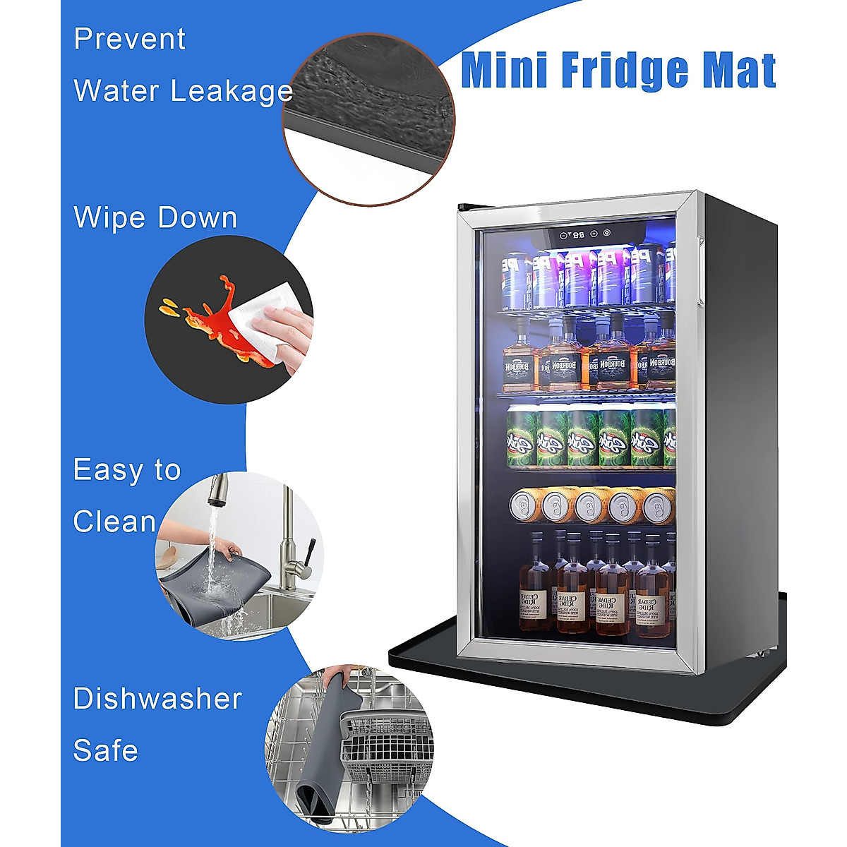 Mini Fridge Mat, 24''x24'' X0.8'' Mini Fridge Drip Trays Mat for Carpet Floor, Under Refrigerator Mat AC Conditioner Drip Pan, Silicone Mat for Refrigerators, Washing Machines, Dryers, Wine Coolers