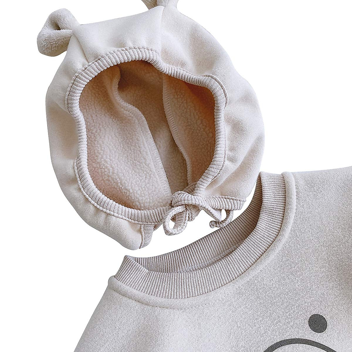 famuka Baby Boy/Girl Sweatshirt Romper Long Sleeve Bear Bodysuit (Beige, 3-6 Months)