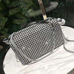 Rhinestone Purse for Women Evening Handbag Glitter Shoulder Bag Upgrade Box Style Sparkly Crystal Diamond Silver Clutch For Prom Wedding Gala Dinner Dance Dating
