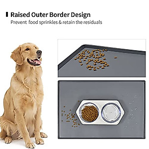 EIOKIT Dog Food Mat,Silicone Waterproof Dog Cat Food Tray,Non Slip Pet Bowl Mats Placemat,Size:(18.5" x 11.5") 0.6",(24" x 16") 0.6",(28" x 18") 0.8",(32" x 24") 1" Raised Edge