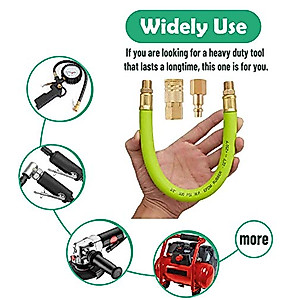 Minimprover 3/8" x 12 Inch Heavy Duty Short Air Compressor EPDM Rubber Hose 300 PSI: 1/4" Male NPT to 1/4" Male NPT Connections With Quick Coupler Brass Fitting