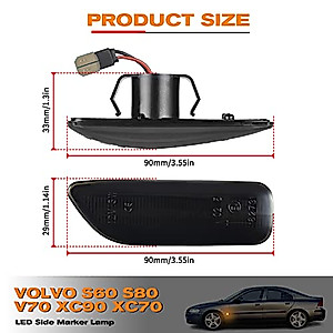 POPMOTORZ Sequential Dynamic Side Marker Turn Signal Lights, Led Amber Blinker Indicator Lamps Assembly Compatible with 1998-2007 Vol-vo S60 S80 V70 XC90 XC70 Repeater