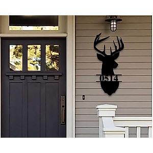 Personalized Deer Antler Address Metal Wall Art Sign Home Outdoor Custom Metal Address Sign 8x8 inches Black Power Coated Mailbox Sign Housewarming Gifts