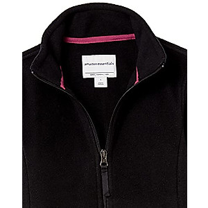 Amazon Essentials Girls' Polar Fleece Full-Zip Mock Jacket, Black, Large