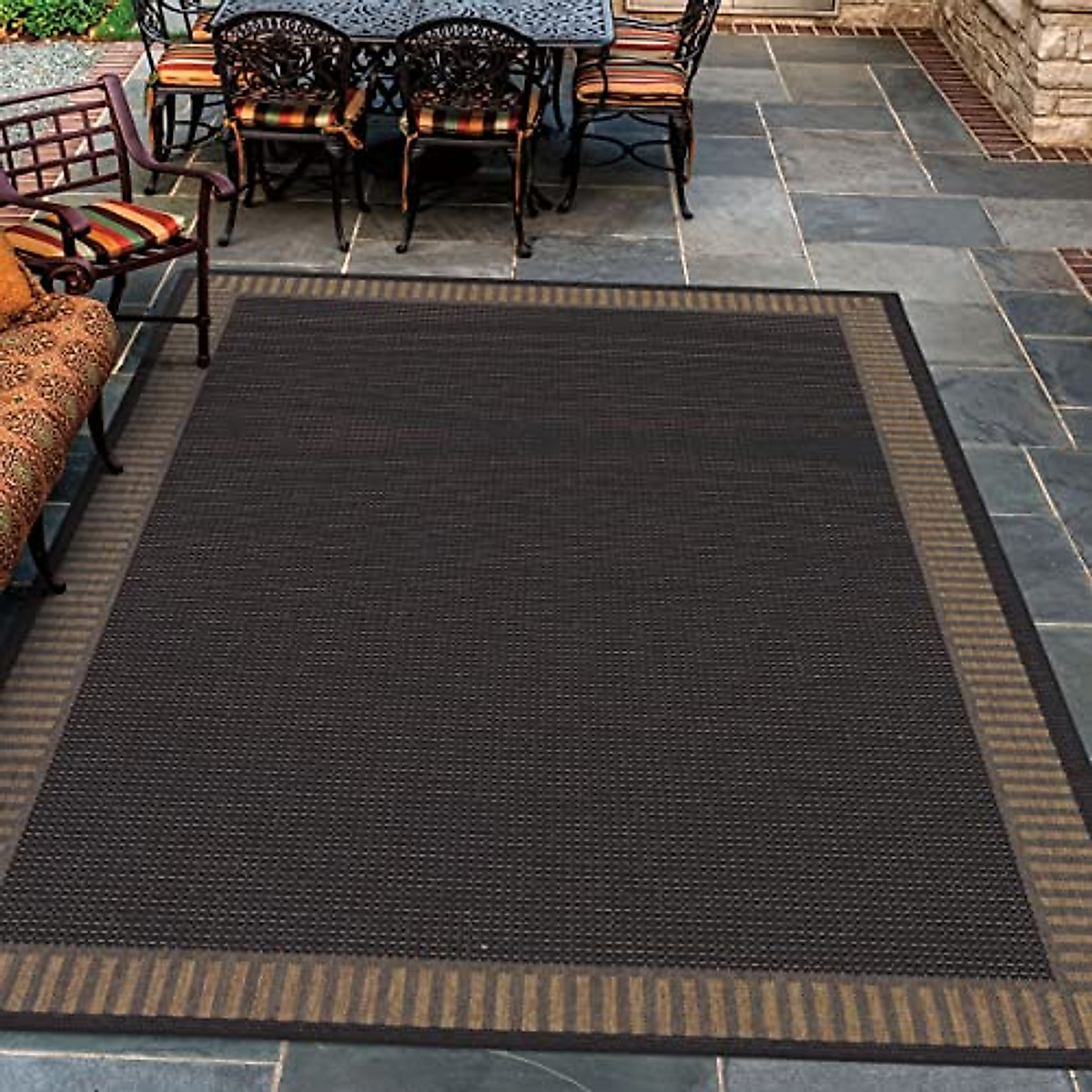 Couristan Recife Wicker Rug, 5-Feet 3-Inch by 7-Feet 6-Inch, Stitch/Black/Cocoa