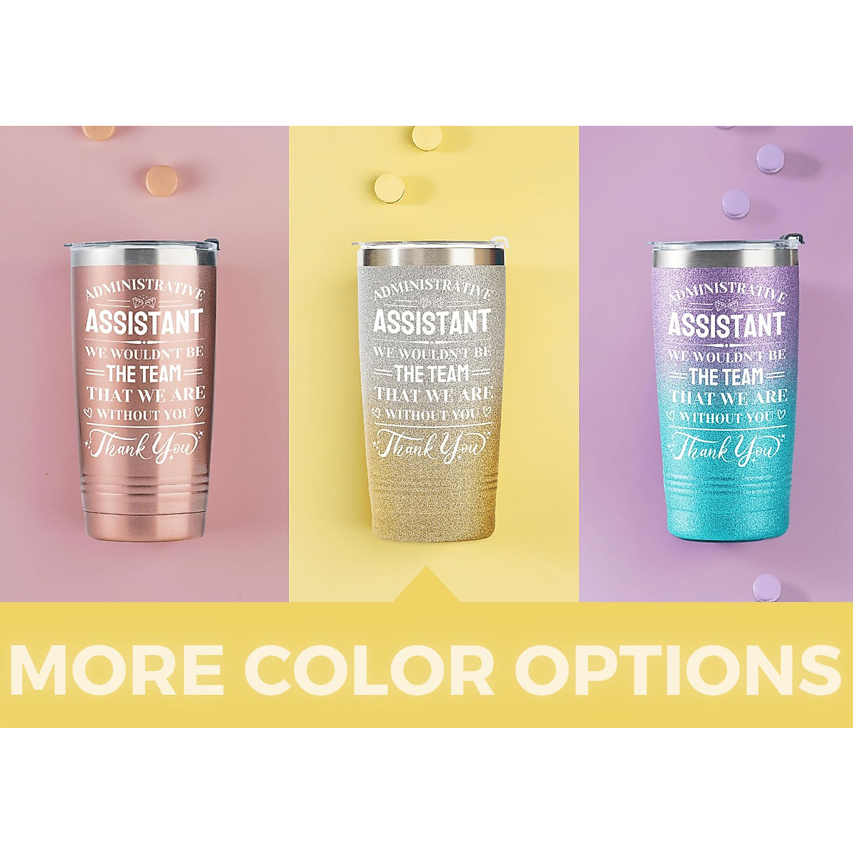 Onebttl Administrative Professional Day Gifts for Administrative Assistant, Secretary, 20 oz Stainless Steel Tumbler for Women - Thank You - Silver Golden Gradient Glitter