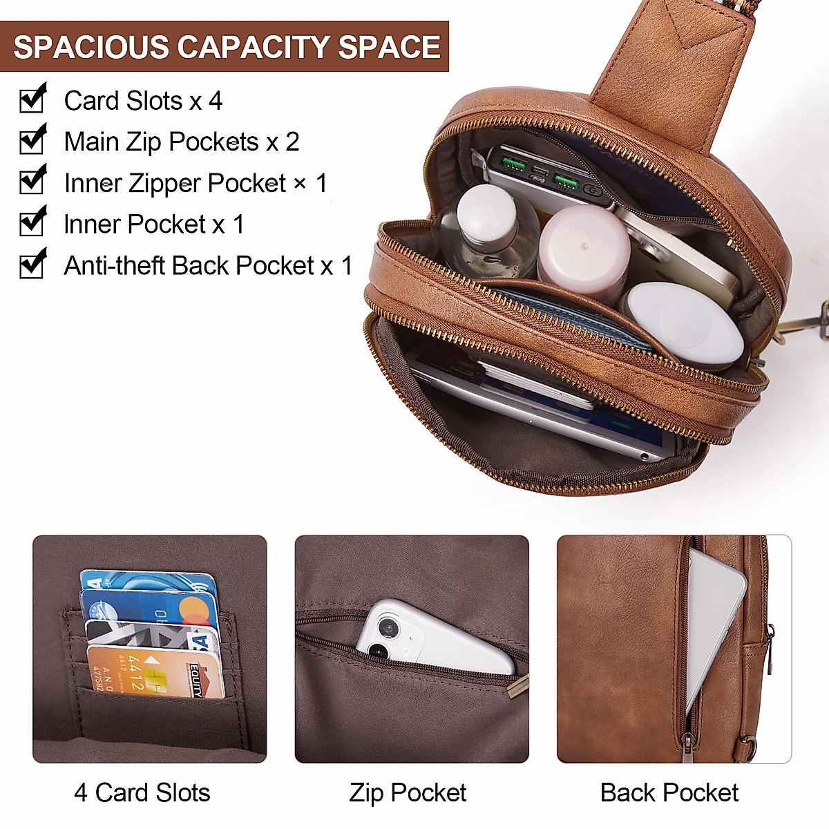 CLUCI Sling Bag for Women Crossbody Bags for Women Leather Cross Body Bag for Woman Sling Backpack Crossbody Backpack Chest Bag for Travel