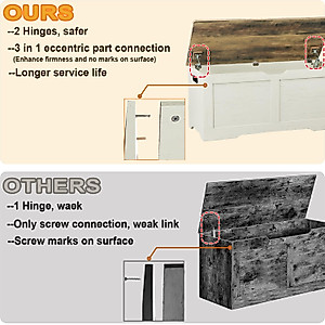 Timberer 39.4" Storage Chest, Wooden Storage Bench, Large Storage Trunk with 2 Safety Hinges, Entryway Shoes Bench for Living Room, Bedroom, Antique White