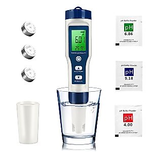 KONVIO NEER 5 in 1 TDS Meter PH Tester, 0.01 High Accuracy Digital PH Meter for Water, PH/TDS/EC/Salt/Temp Tester, PPM Meter Water Tester for Drinking Water, Hydroponics, Plants, Aquarium and Pool