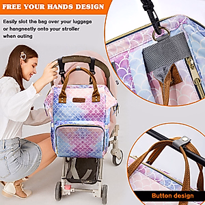 Mermaid Diaper Bag Backpack, Waterproof Baby Care Bag, Women Travel Baby Nappy Changing Bag