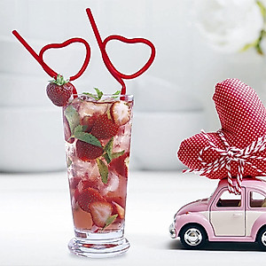 SITAER Heart-Shaped Party Straws Drinking Sipping Straws, Novelty Props for Birthday Party (25 pack Red)