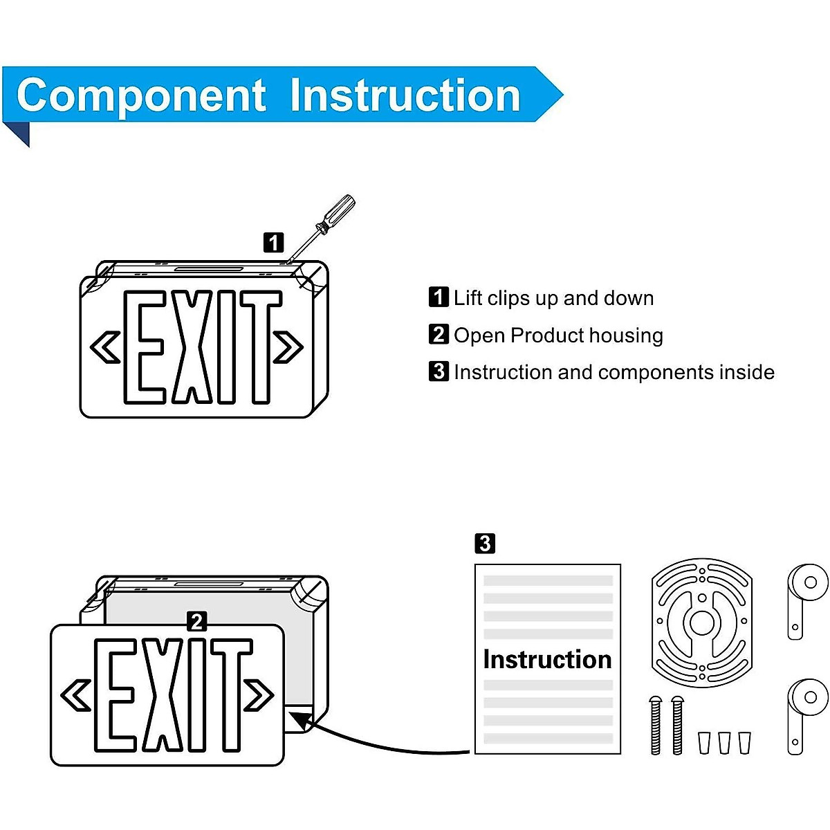 EXITLUX 2 Pack Red Led Exit Sign with Emergency Lighting Battery Backp -Two LED Adjustable Head -120V/277V-UL Listed-Exit Lighting -Dual LED Lamp ABS Fire Resistance for Power Failure.