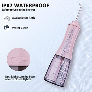 MOCEL Water Dental Flosser Oral Irrigator with 5 Modes, 350ml Cordless Water Teeth Cleaner Pick 6 Tips, IPX7 Waterproof Portable Powerful Battery for Travel & Home Braces & Bridges Care (Pink)