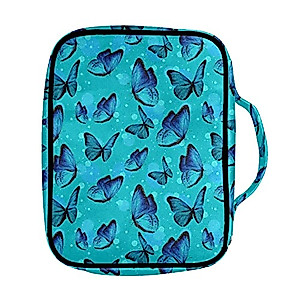 Jndtueit Blue Butterfly Bible Covers Bible Case for Women Girls, Morpho Butterflies Great for Bible Study/Daily Use, Turquoise Men Bible Journal Protective Carrier Handbag