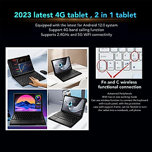 10.1 inch Tablet for Android 12, 4G LTE 5G WiFi 2 in 1 Tablet with Keyboard, 6GB RAM 128GB ROM, Octa Core CPU, Dual Speakers, 7000mAh (US Plug)