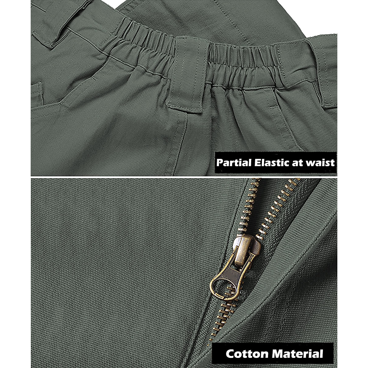 Susclude Men's Tactical Pants Stretch, 9 Pockets Rip Stop Lightweight Cargo Work Military Trousers Outdoor Hiking Plus Size Pants Gray Green 38Wx32L